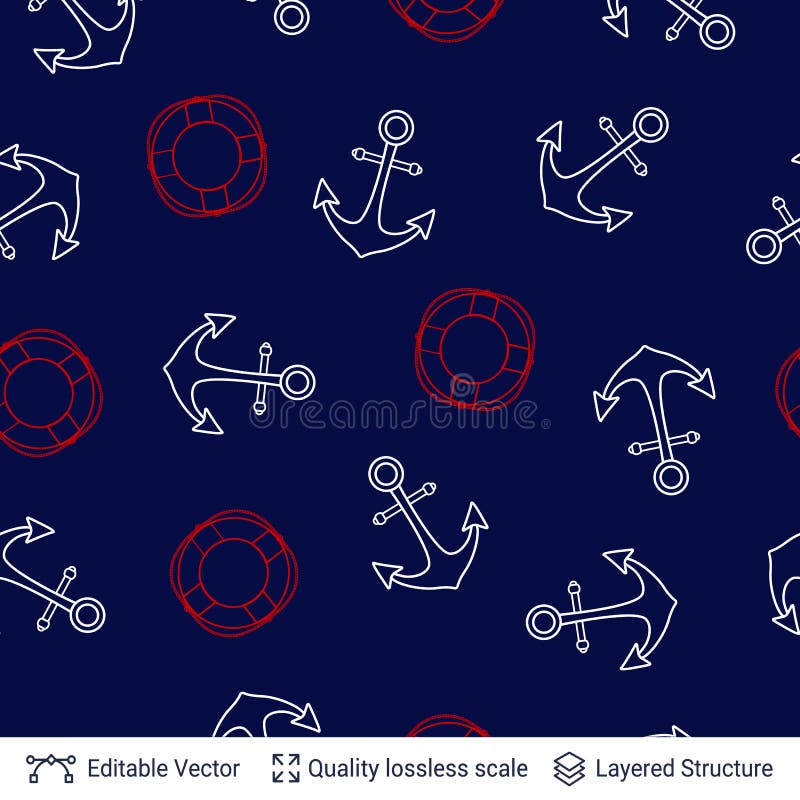 Marine Motives Seamless Pattern Design. Vector Template. Stock Vector ...