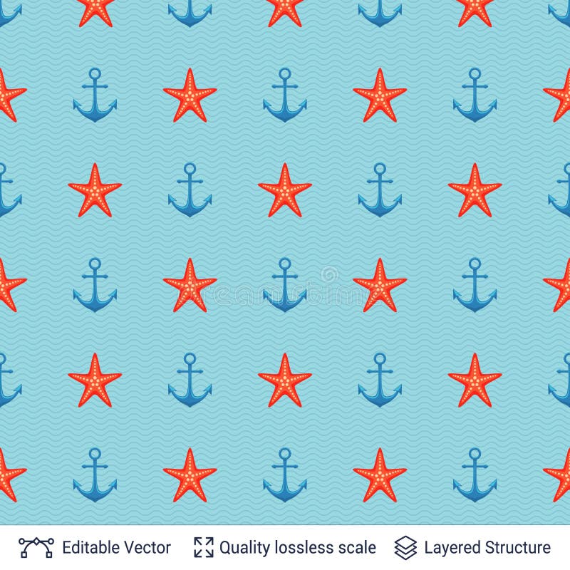 Marine Seamless Pattern Design. Vector Template. Stock Vector ...