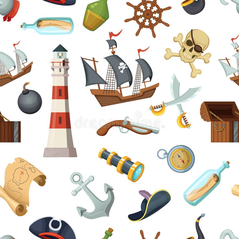 Marine Seamless Pattern with Different Pirates Items Stock Vector ...