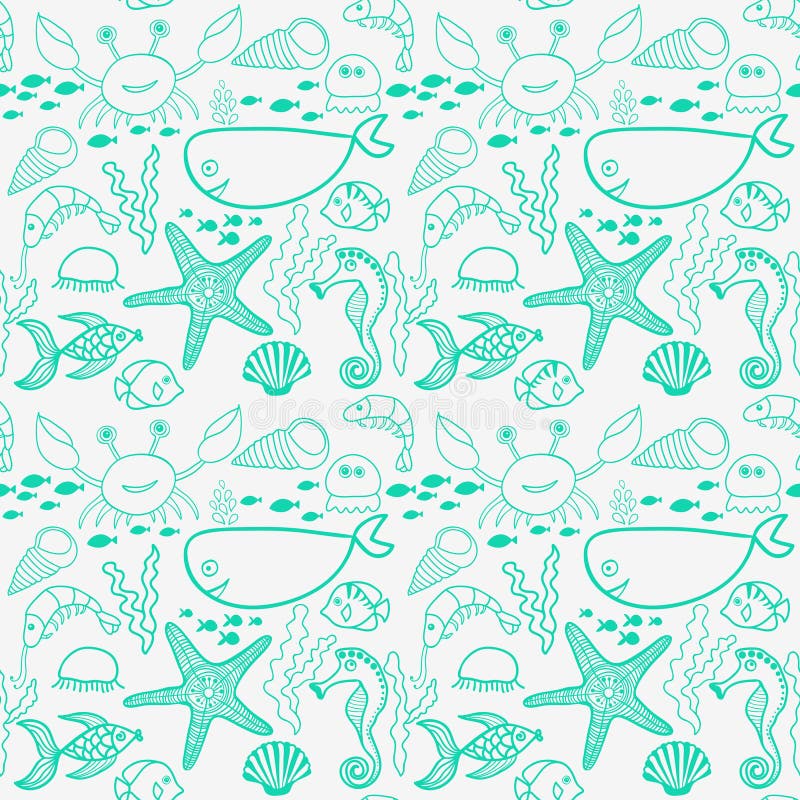 Marine Seamless Pattern, Endless Texture of Sea World Stock Vector ...