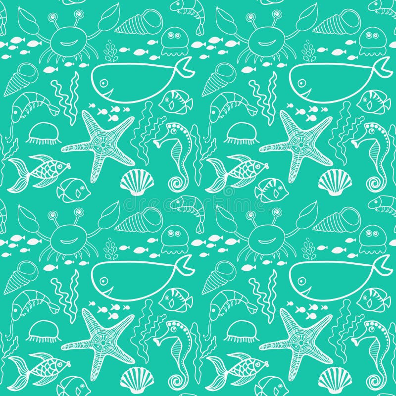 Marine Seamless Pattern, Endless Texture of Sea World Stock Vector ...