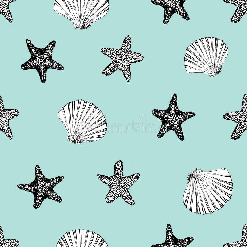 Marine Seamless Pattern from Sea Shells and Stars. Stock Vector ...
