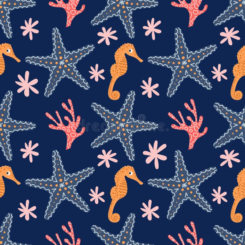 Marine seamless pattern stock vector. Illustration of printable - 135095741