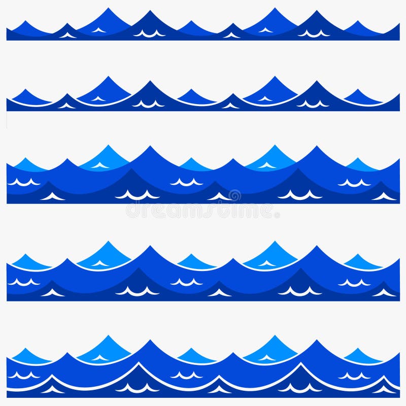 Marine Seamless Pattern with Stylized Blue Waves on a Light Background ...