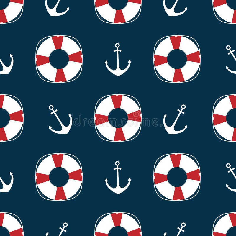 Marine Seamless Vector Pattern. Repetitive Lifebuoy and Anchor Stock ...