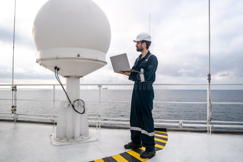 Service Technician or Serviceman Near VSAT Terminal Stock Image - Image ...