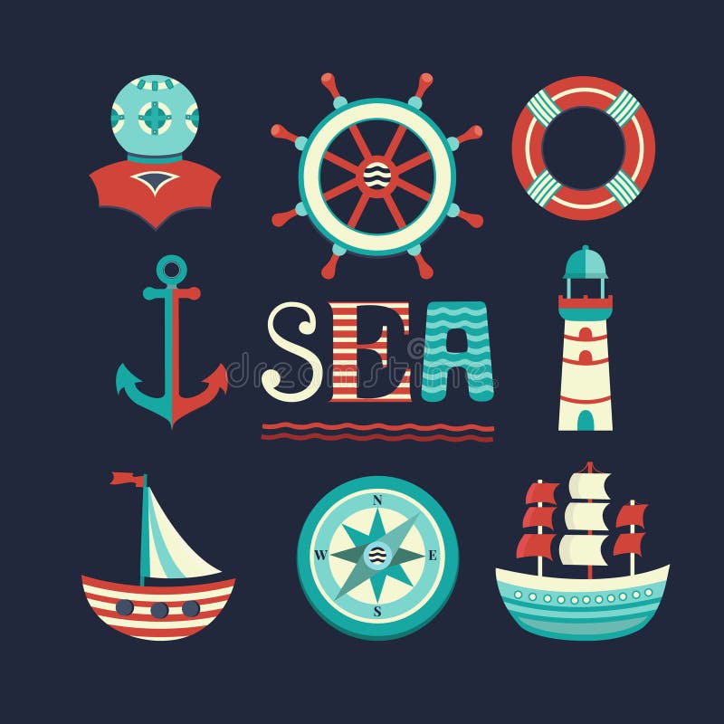 Vintage Nautical Anchor and Ribbon Labels Set on Dark Background Stock ...