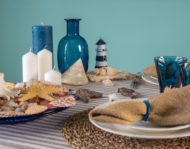 Marine Style in the Interior, Table Setting in a Sea Style Stock Photo ...