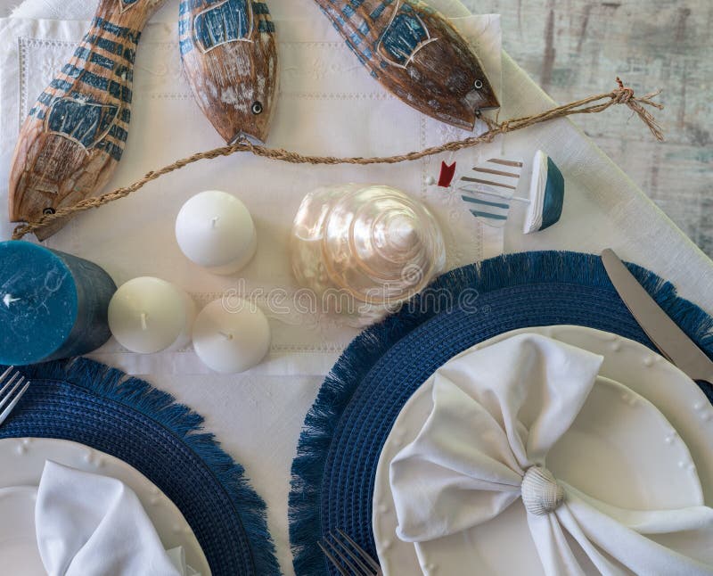 Marine Style in the Interior, Table Setting in a Sea Style Stock Photo ...