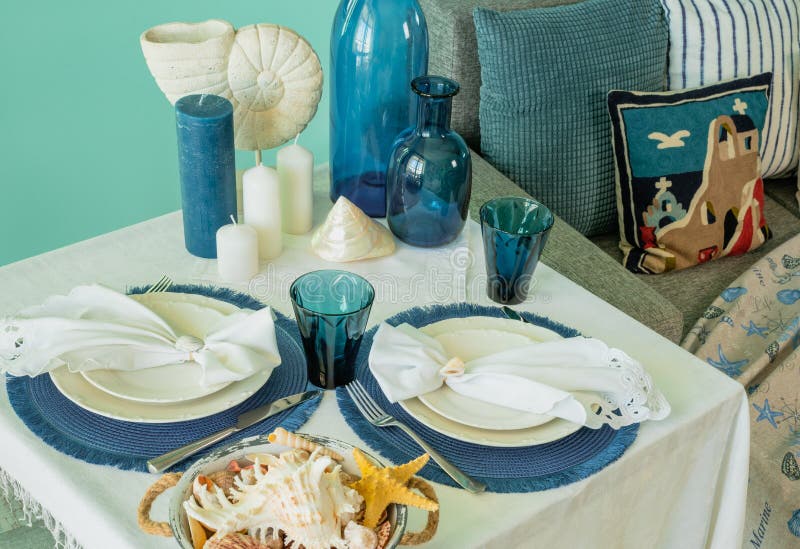 Marine Style in the Interior, Table Setting in a Sea Style Stock Image ...