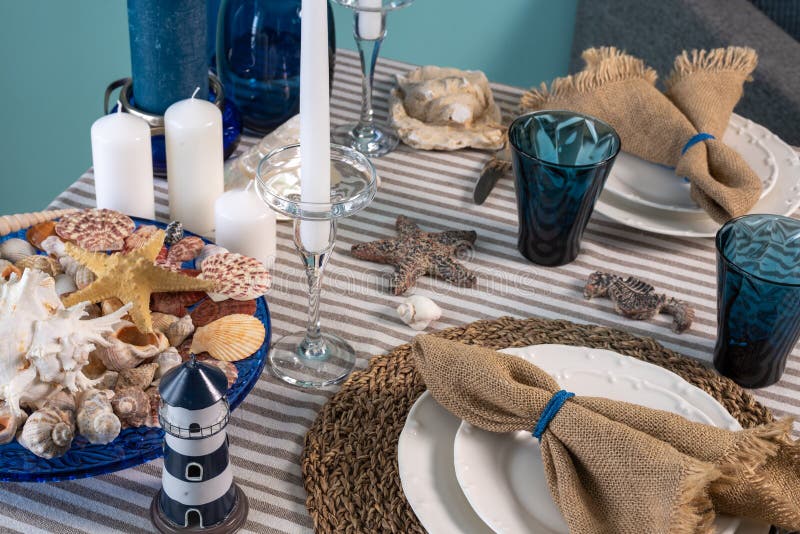Marine Style in the Interior, Table Setting in a Sea Style Stock Photo ...