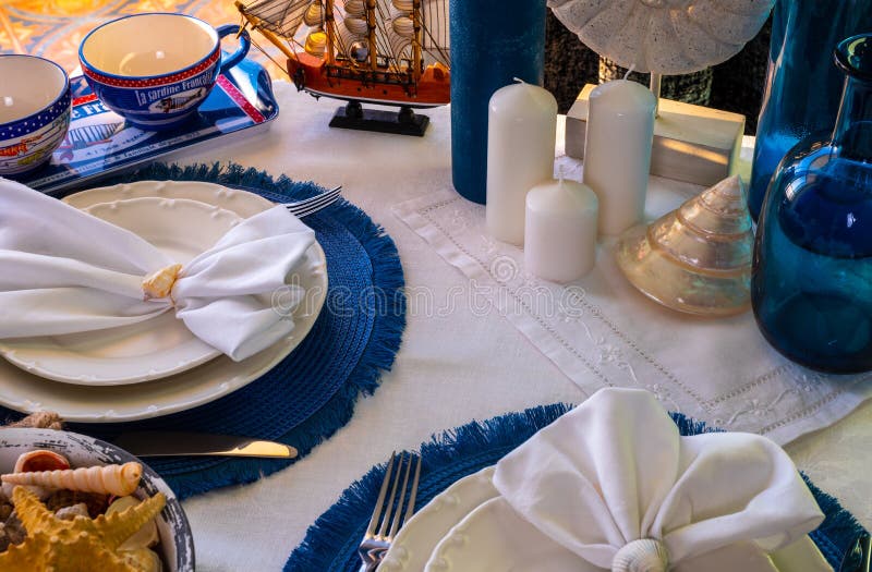 Marine Style in the Interior, Table Setting in a Sea Style Stock Photo ...
