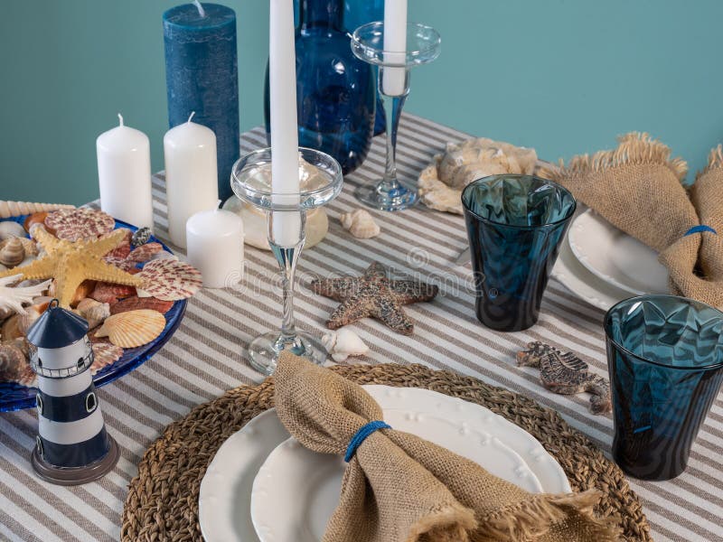 Marine Style in the Interior, Table Setting in a Sea Style Stock Photo ...