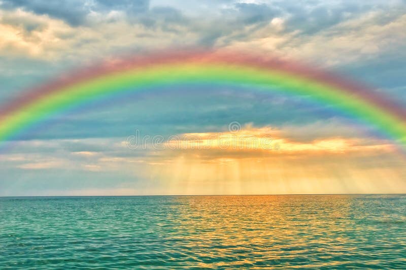 Rainbow in the Beautiful Sky at Sunset Stock Image - Image of ...