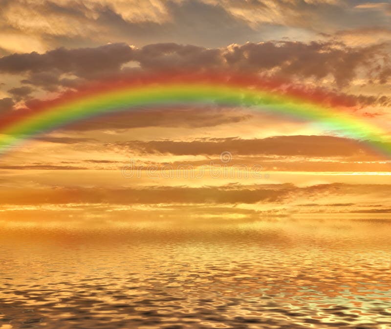 Marine Sunset with a Rainbow Stock Image - Image of orange, travel ...