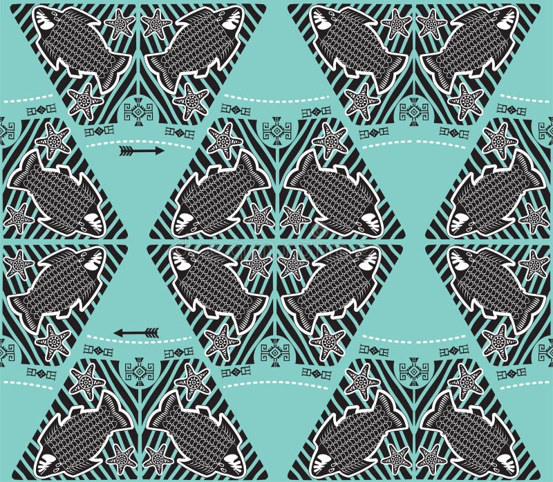 Marine Theme Pattern Vector. Abyss Fish. Vector Seamless Pattern with ...