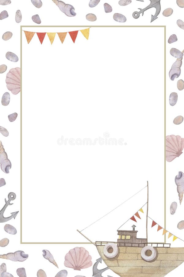 Marine Themed Postcard Template with a Ship Stock Illustration ...
