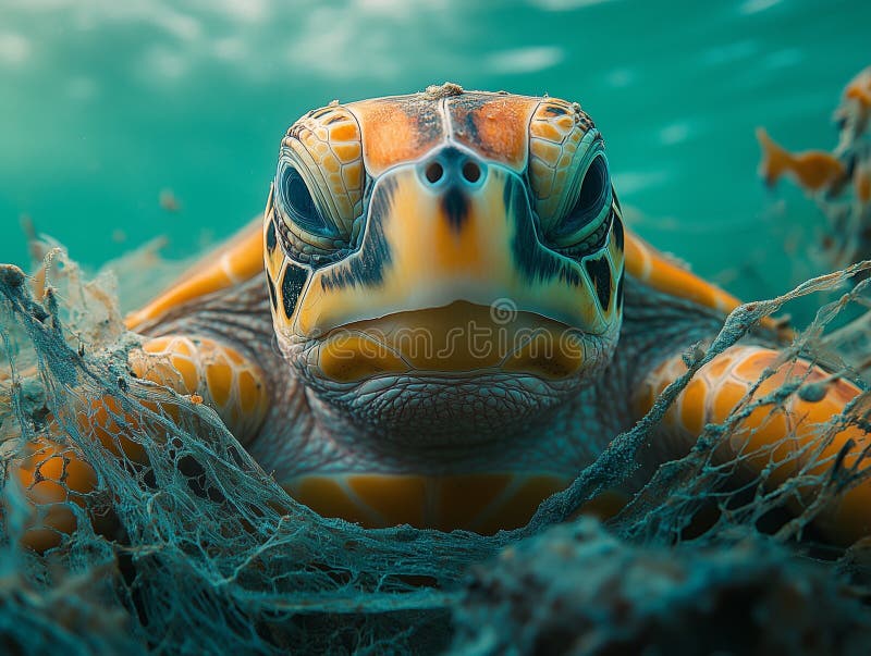 A Marine Turtle Tangled in Plastic Netting, an Alarming Reality of ...