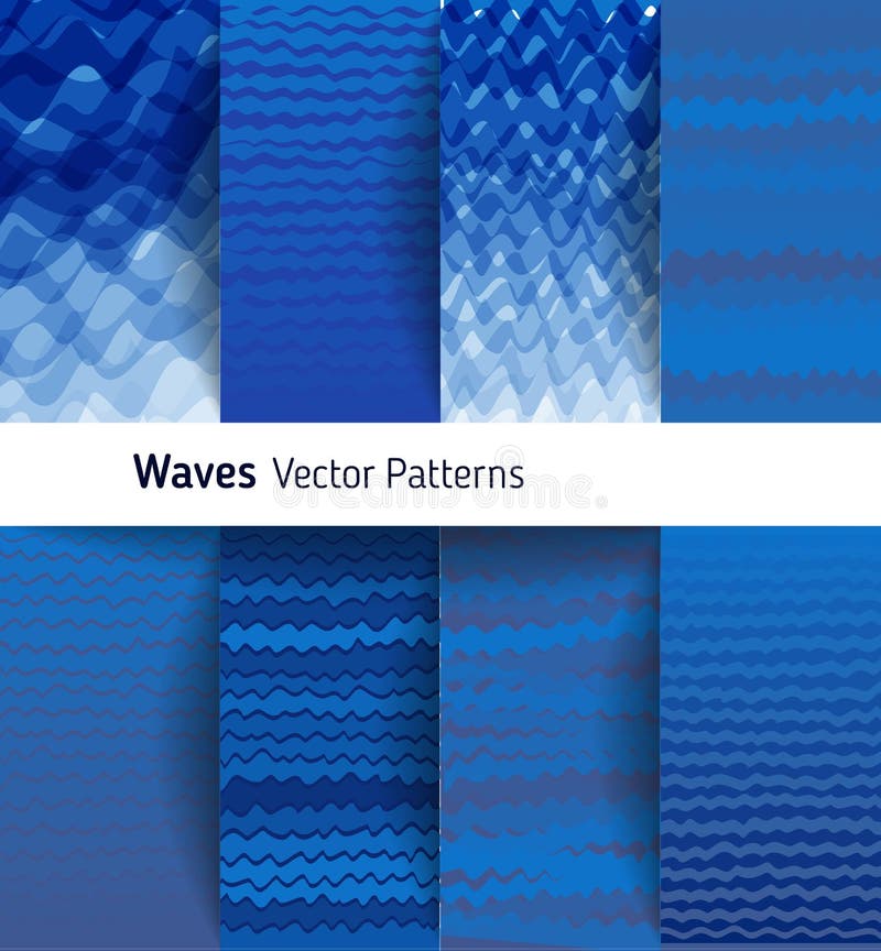 Marine Vector Ornamental Pattern Collection, Blue Color River Waves ...