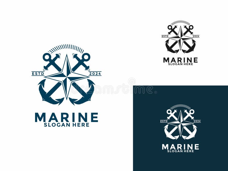 Marine Vintage Logo Design Vector, Marine Retro Emblems Logo with ...