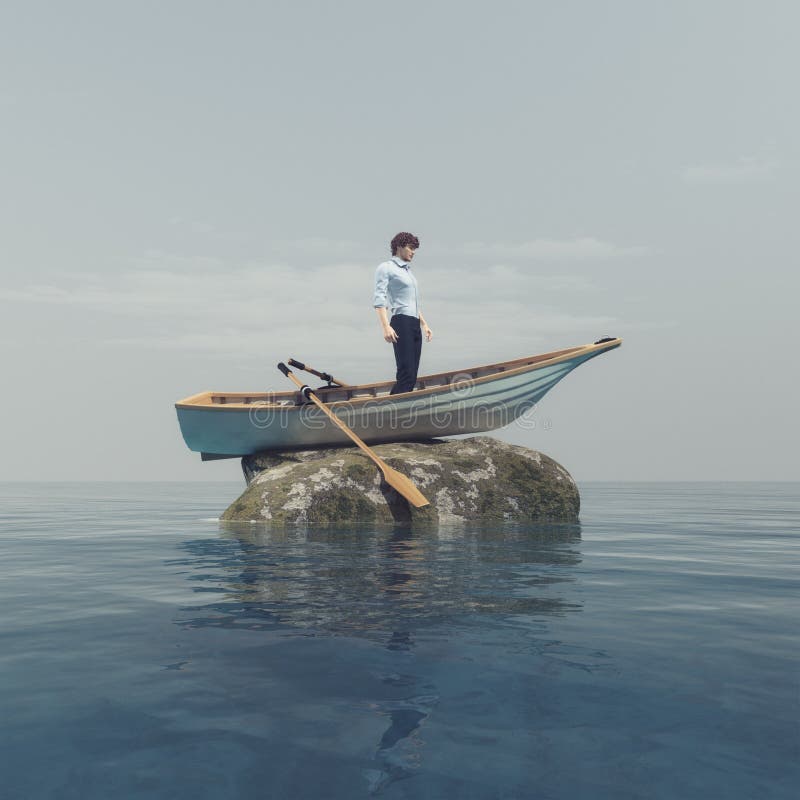 A mariner in a boat stock illustration. Illustration of stone - 95032901