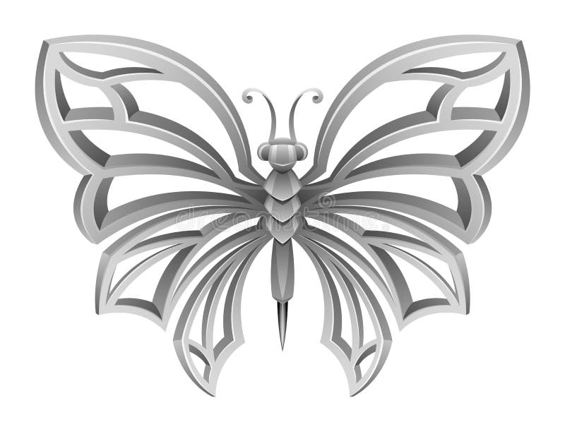 Mariposa De Plata Con El Estampado De Flores Ilustración del Vector ...