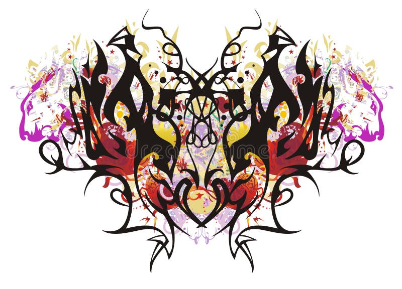 Mariposa Linear Colorida Con Los Corazones Rojos Ilustración del Vector ...