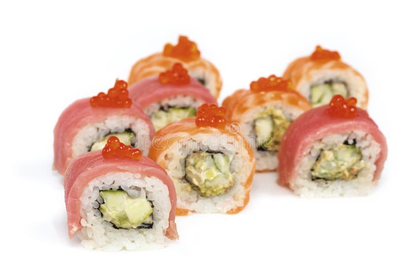 Mariscos - rollos aislados foto de archivo. Imagen de alimento - 121503306