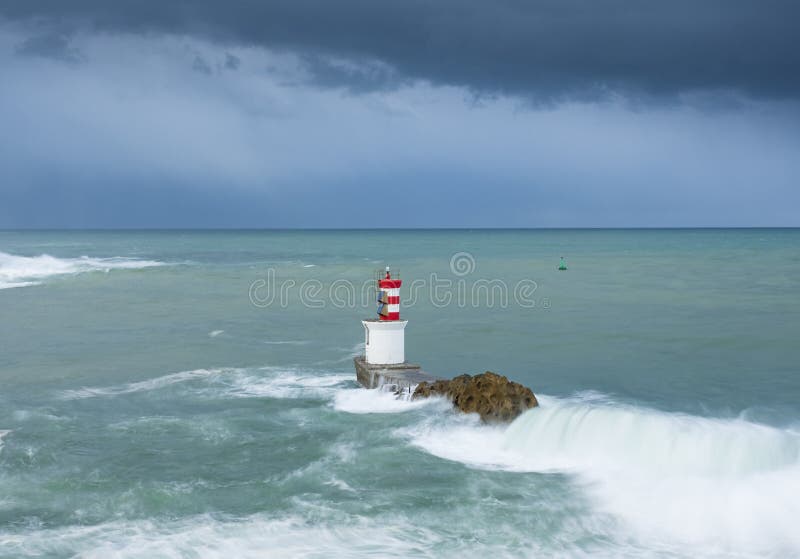 Maritime Beacon at the Entrance of the Bay of Pasaia, Euskadi Stock ...