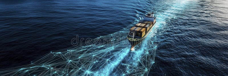Maritime Container Ship with Tech-infused Wake Effect Stock ...