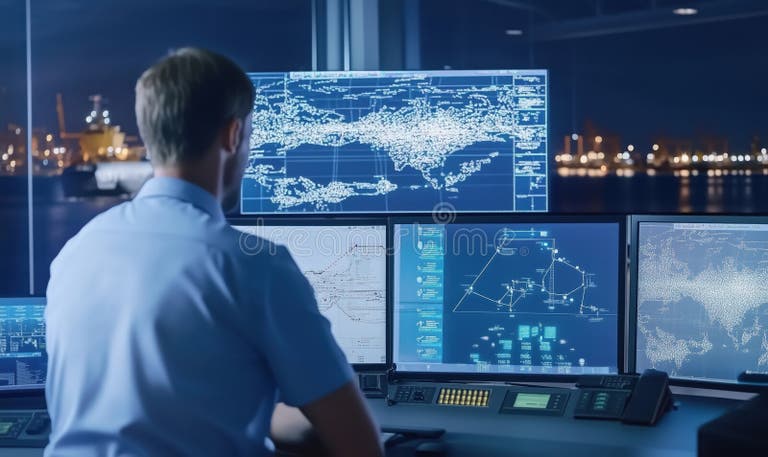 Maritime Control Center with Advanced Monitoring Systems, Operator ...
