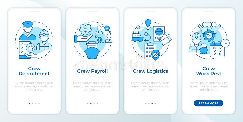 Maritime Crew Management Blue Onboarding Mobile App Screen Stock Vector ...