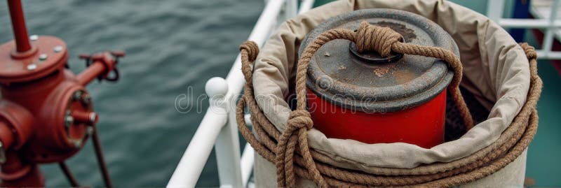 Maritime Equipment Red Marine Device Ropes Ship Deck Stock Photos ...