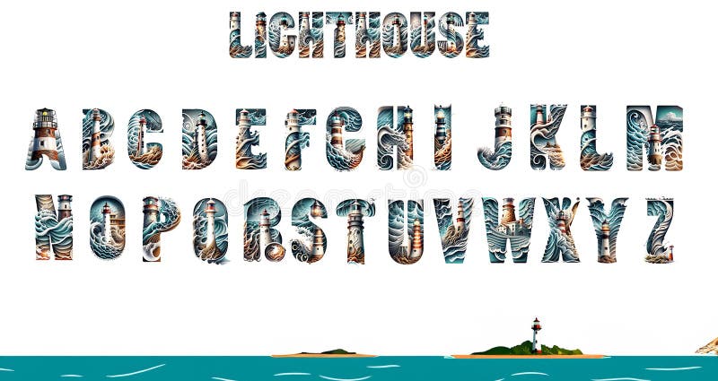 Maritime Font Made of Lighthouse Architecture and Tempestuous Waves ...