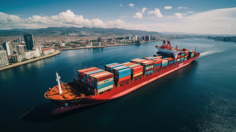 Maritime Giants: Aerial View of Container Cargo Ship at Sea Stock Photo ...