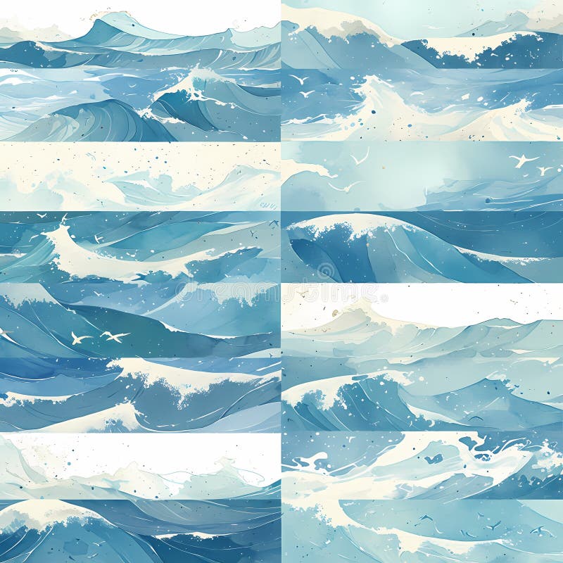 Maritime-Inspired Abstract Art: Watercolor Waves Stock Illustration ...