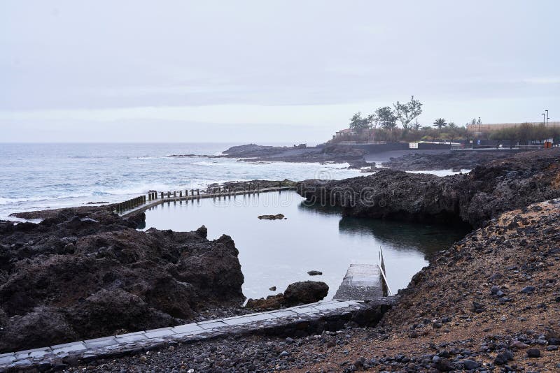 Maritime Landscape with Natural Pool on Clouded Day in Tenerife Stock ...