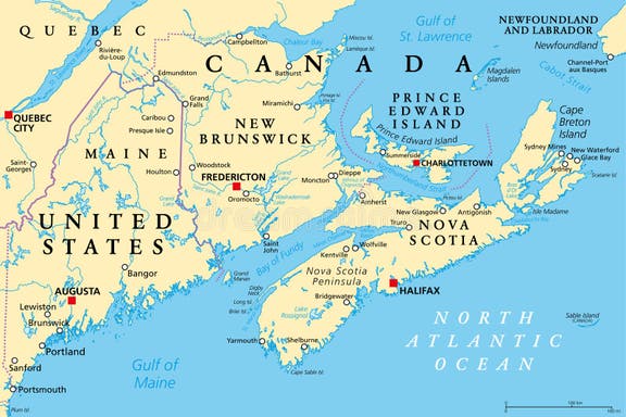 The Maritimes, the Maritime Provinces of Eastern Canada, Political Map ...