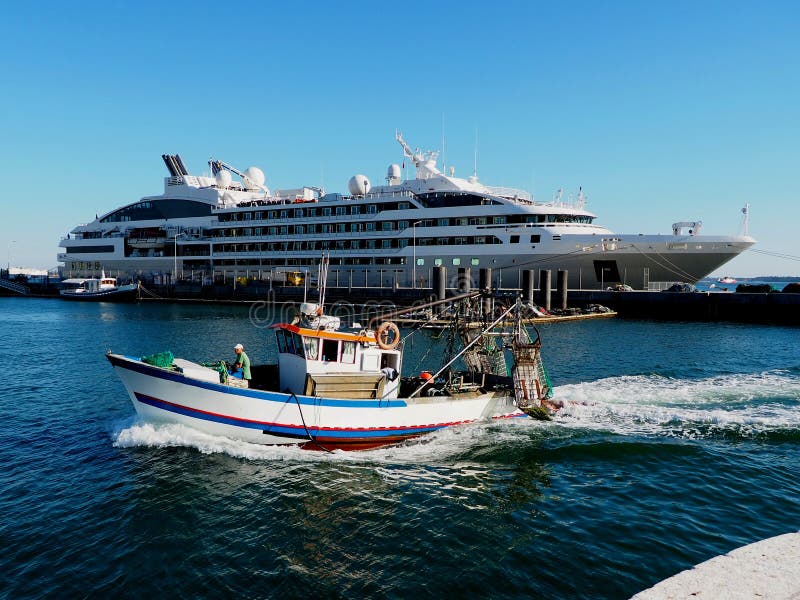 Maritime Scene with Cruise Ship Stock Photo - Image of foreground ...