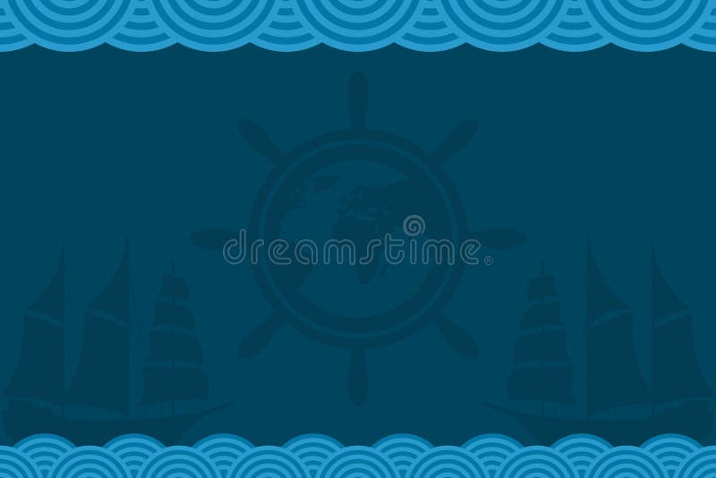 Maritime Theme Background Illustration with Ship and Rudder Silhouette ...