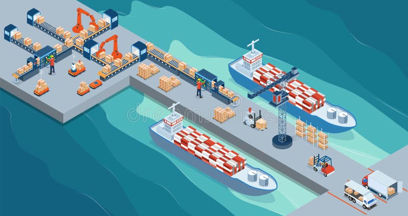 Maritime Transport Logistics with Steel Container Loading on Industrial ...