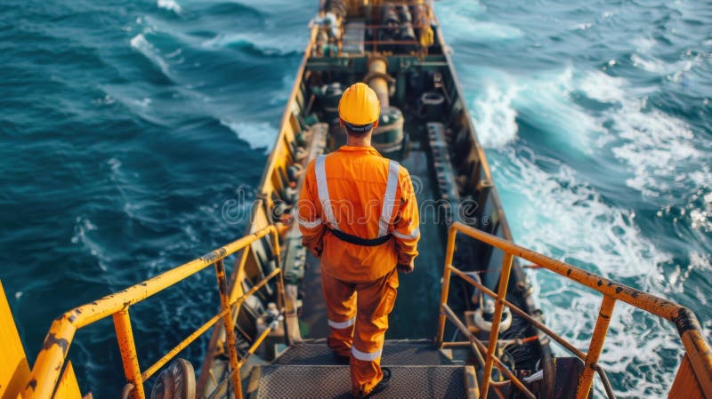 Maritime Worker Overlooking the Sea from Ship Deck. Marine ...