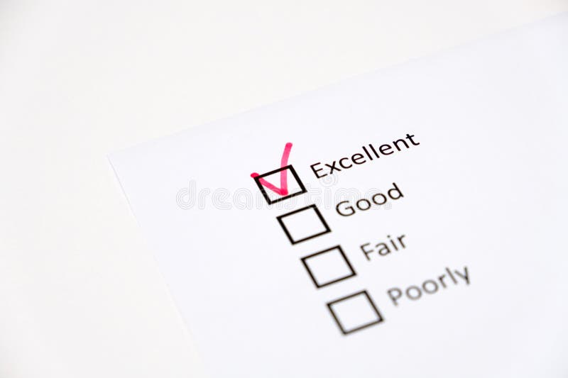 Mark Excellent Checkbox with Red on Checklist on White Paper Stock ...