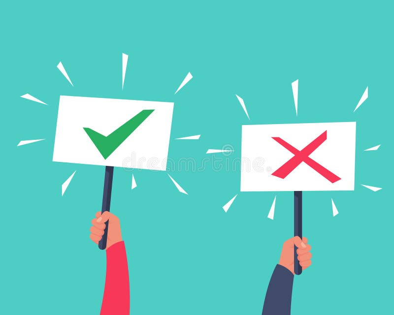 Mark Icon. Yes and No. Checkmark Cross. Banner in the Human Hand Stock ...