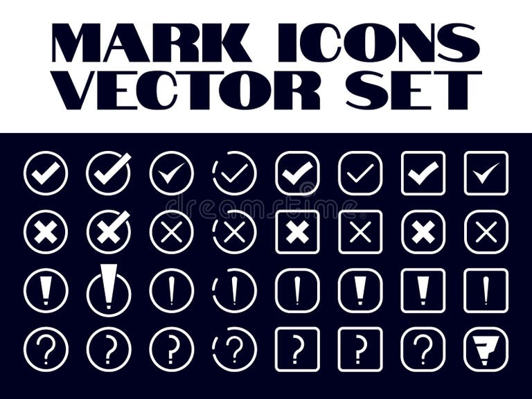 Mark Icons Set Vector Check Tick, Cross, Question, Exclamation Mark ...