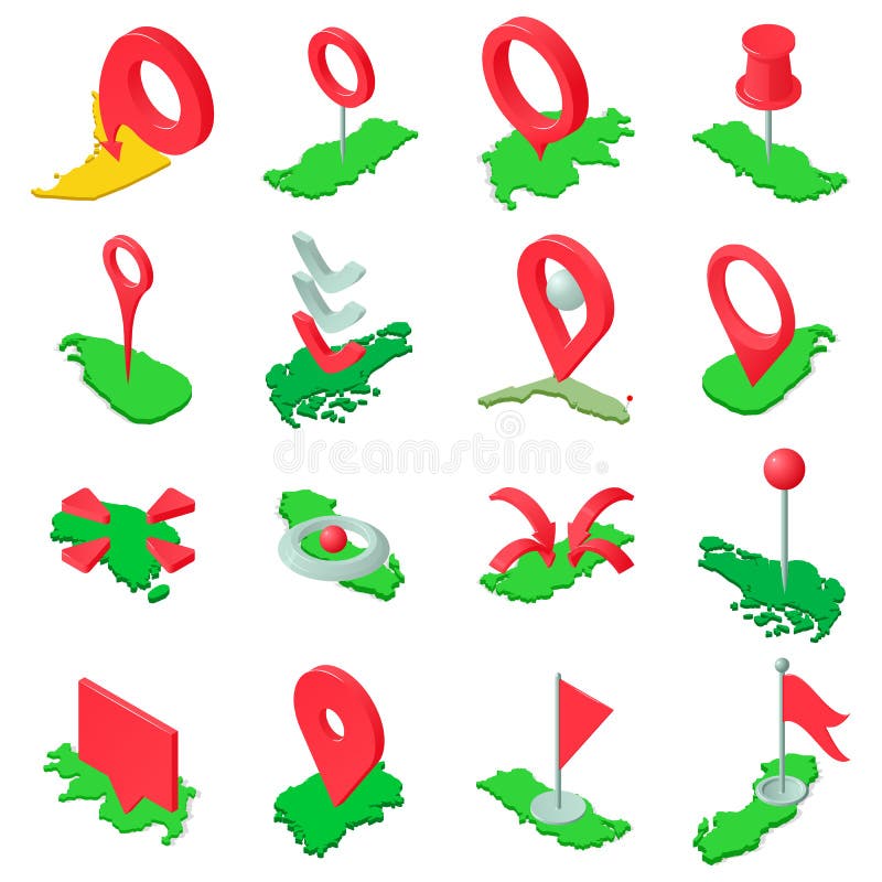 Mark The Map Icons Set, Isometric Style Stock Vector - Illustration of ...
