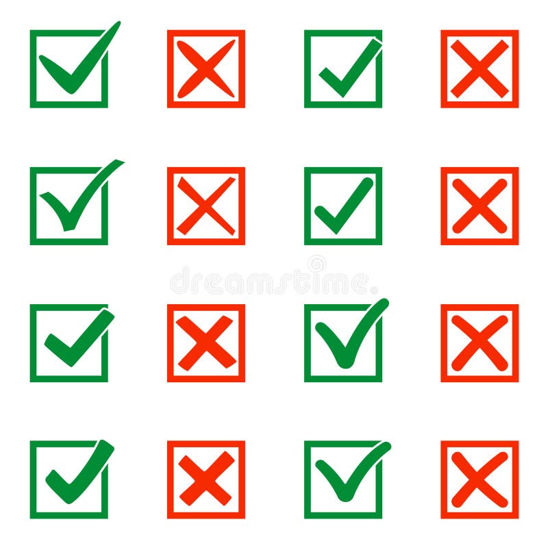 Mark X and V in Check Box. Green Hooks, Red Crosses. Yes No Icons for ... Mark X and V in Check Box. Green Hooks, Red Crosses. Yes No Icons for ...