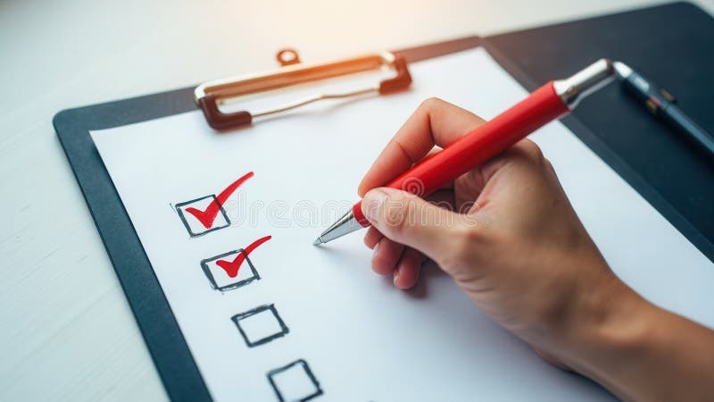Marked Checklist on a Clipboard. Stock Image - Image of checklist ...