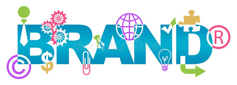 Marken-Text Mit Bunten Symbolen Stock Abbildung - Illustration von ...