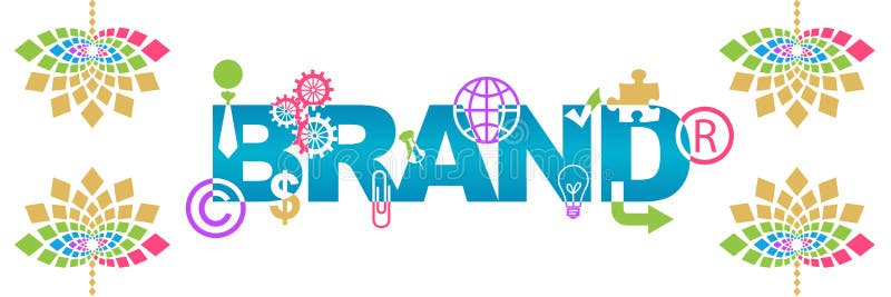 Marken-Text-Symbol-buntes Mit Blumenhorizontales Stock Abbildung ...